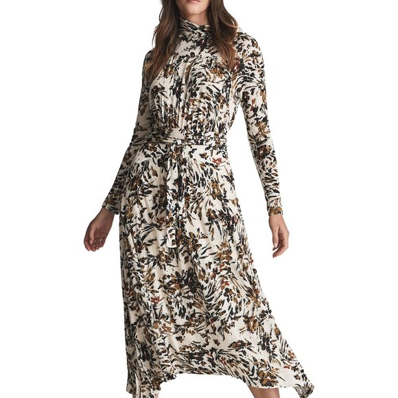 Reiss | Dresses | Reiss Bobby Floral Wool Blend Midi Dress With High ...